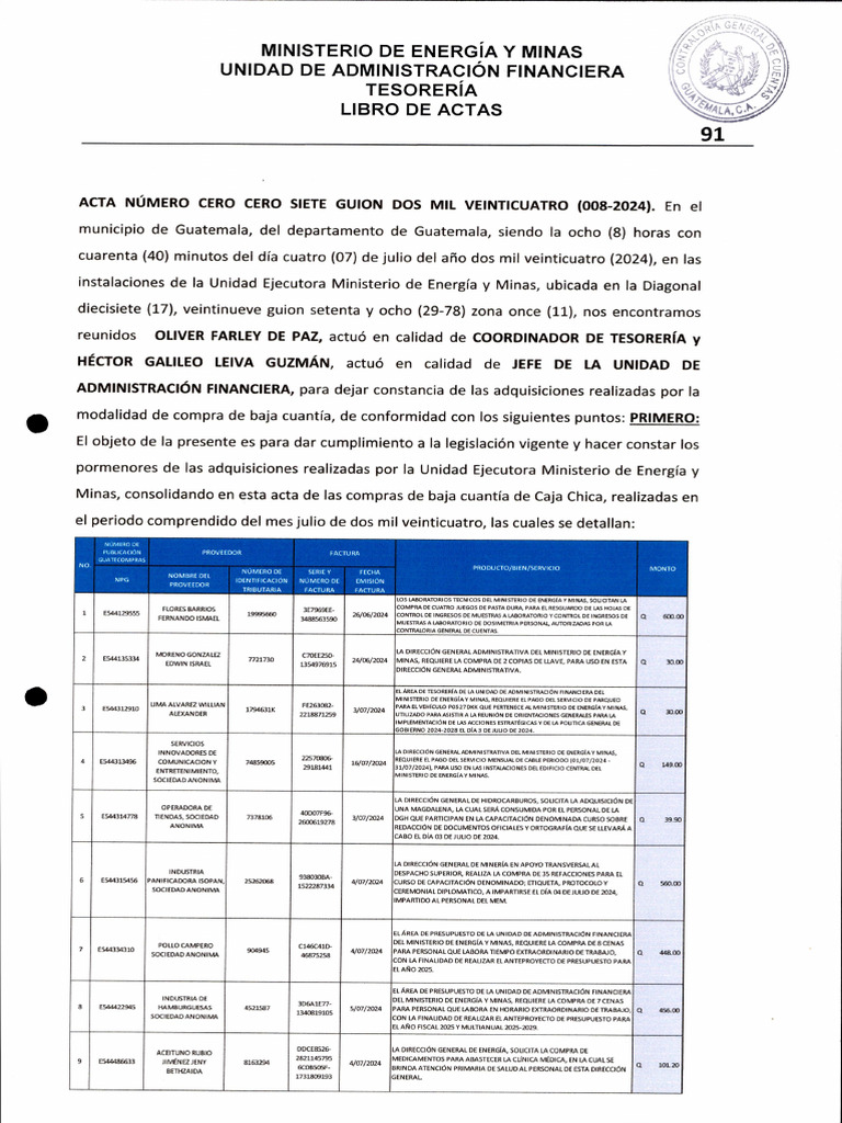 Acta de Negociacion Caja Chica Numero 008-2024 | PDF