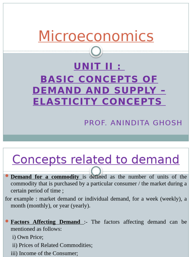 Unit I - Basic Concepts of Demand and Supply - Demand and Elasticity ... Unit I - Basic Concepts of Demand and Supply - Demand and Elasticity ...