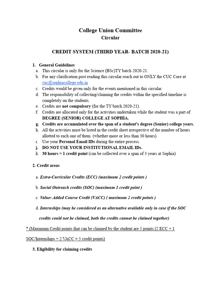 Science Credit Circular | PDF