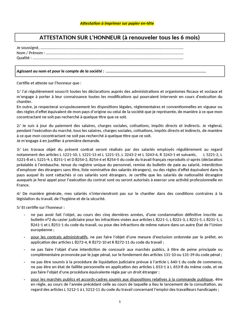 Doc Cerfa Attestation L’Honneur – QGIUXA