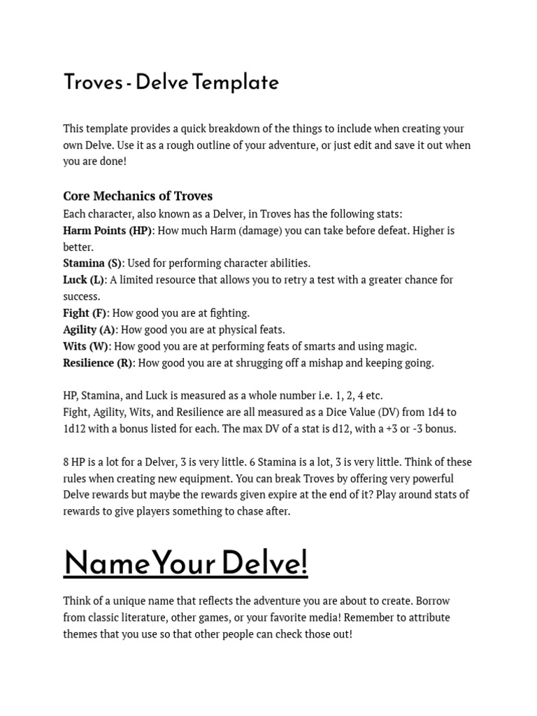 Delve Template - Troves | PDF