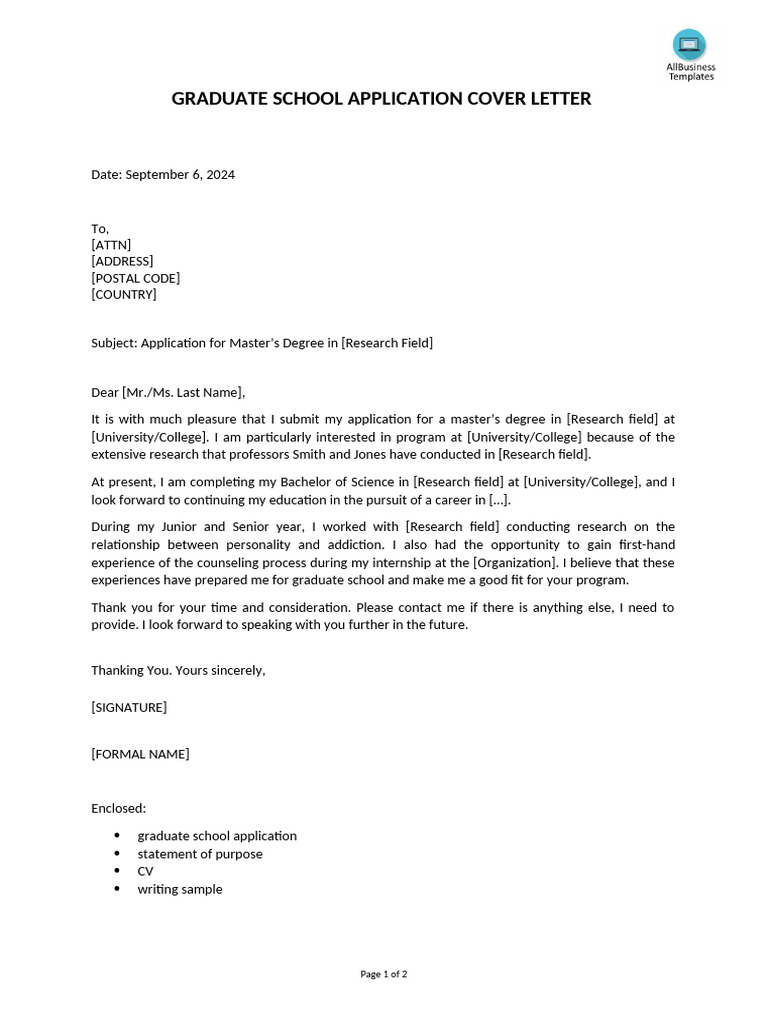 Graduate School Application Letter | PDF