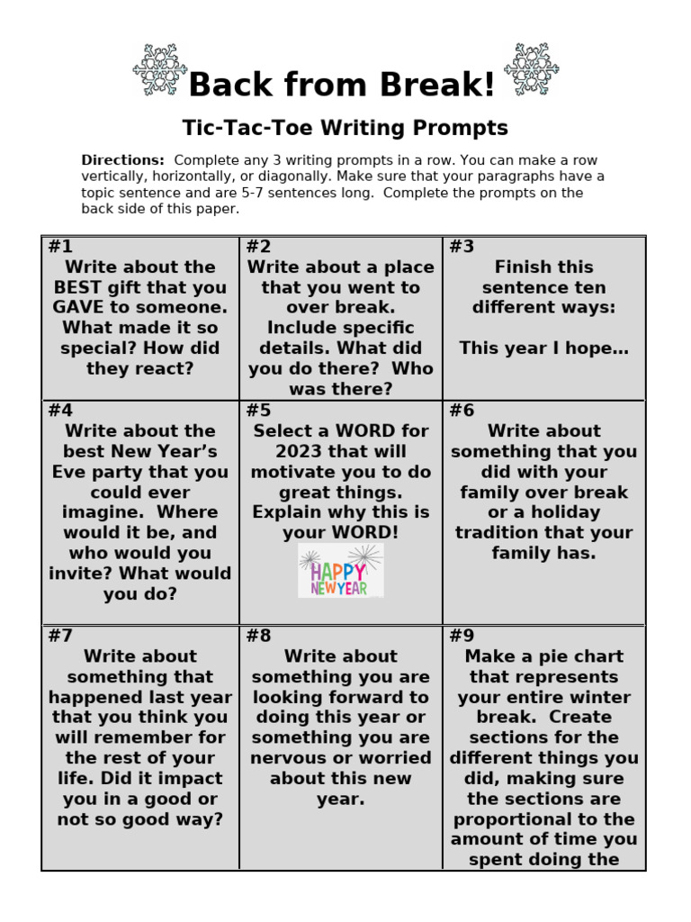 Back From Break Writing Prompt | PDF