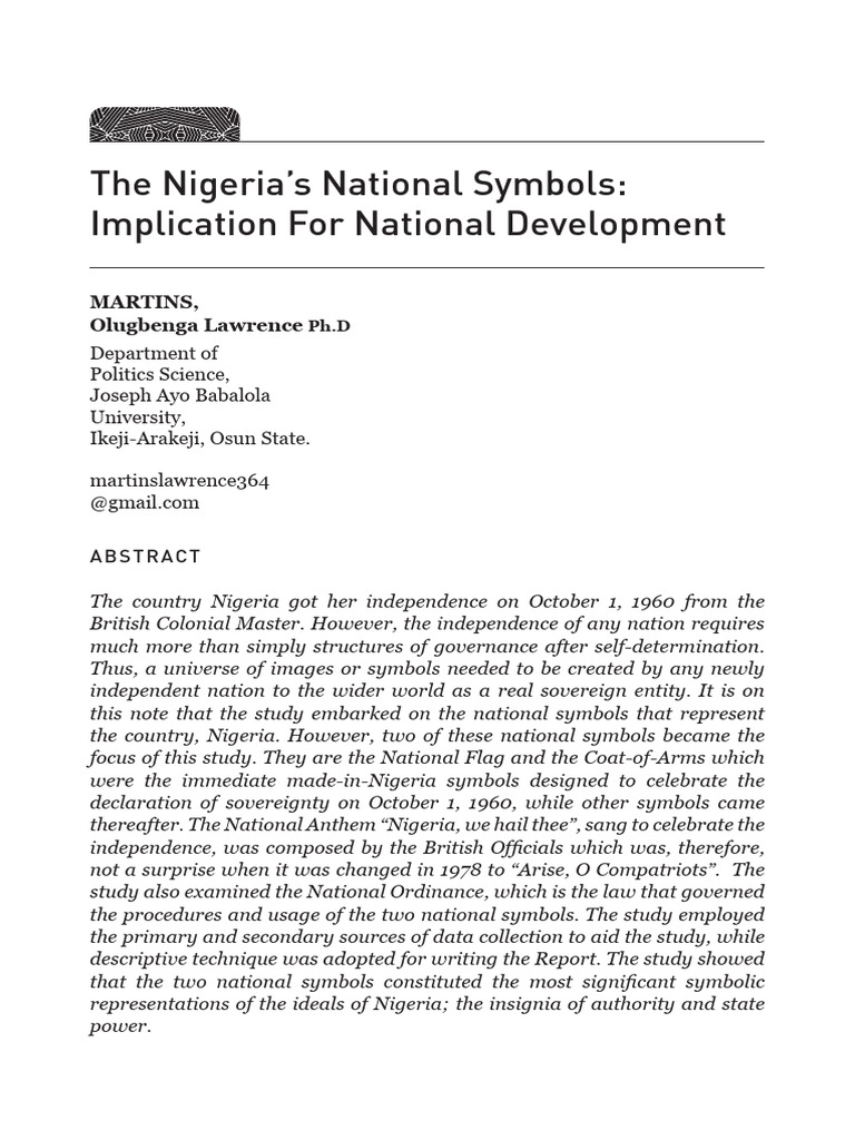 The Nigerias National Symbols Implication For National Development | PDF