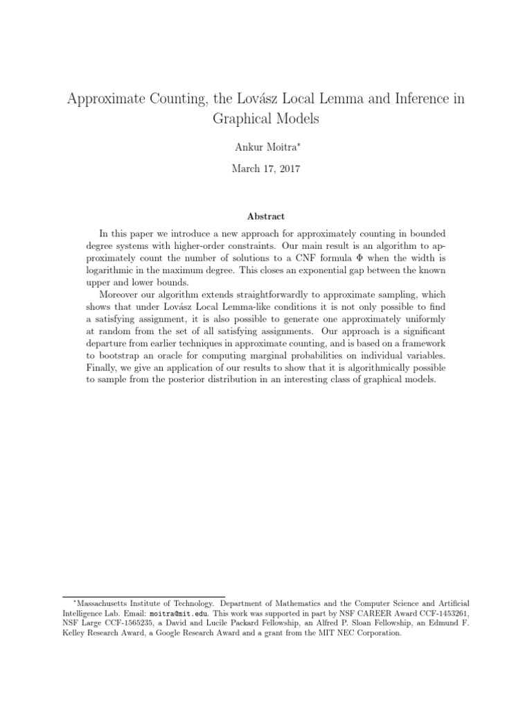 Approximate Counting, The Lov Asz Local Lemma and Inference in Graphical Models | PDF