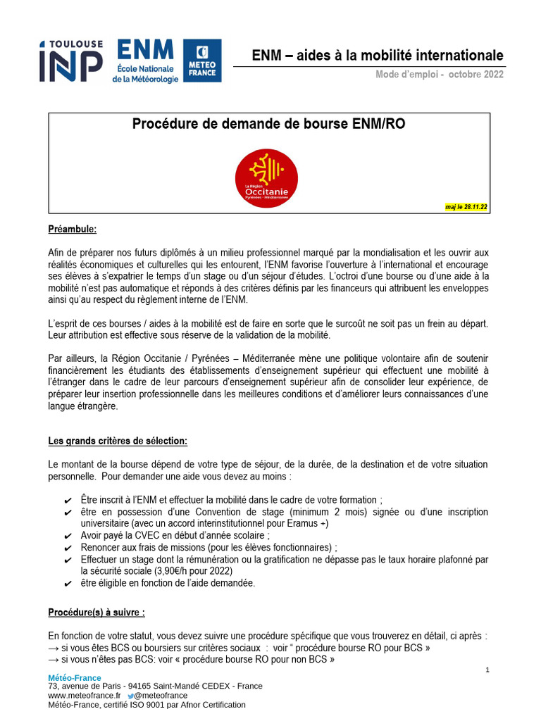 2C Procédure - Demande - bourseRO - Nov2022 - 0 | PDF