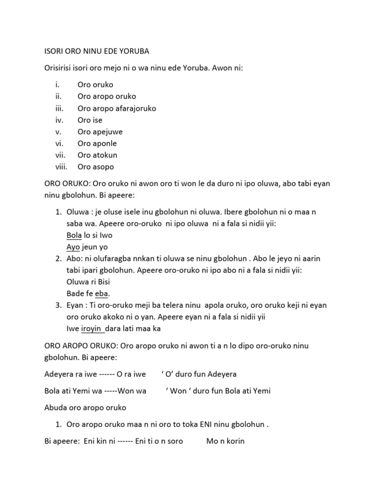 Isori Oro Ninu Ede Yoruba | PDF