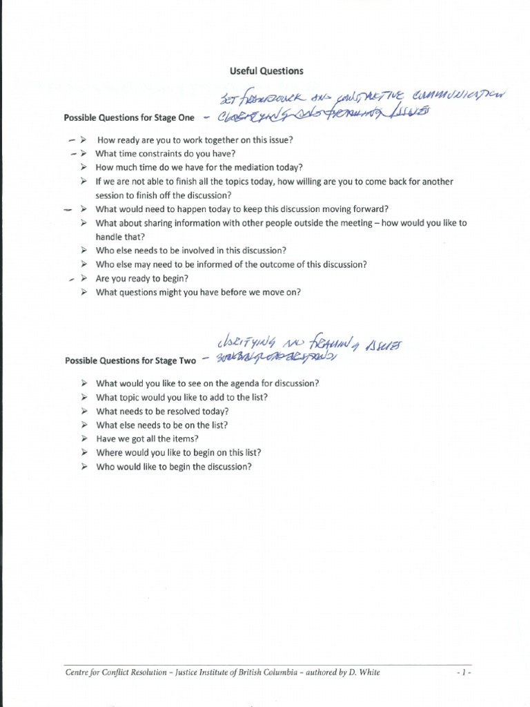 Mediation Questions and Check List | PDF