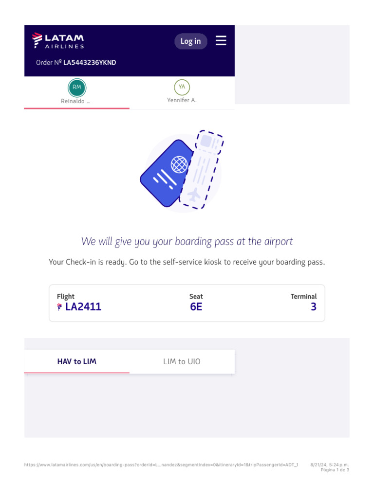 Boarding Pass LATAM Airlines | PDF