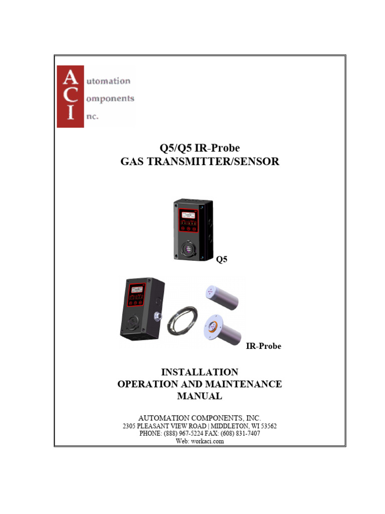 Q5/Q5 IR-Probe Gas Transmitter/Sensor: Installation Operation and Maintenance Manual | PDF