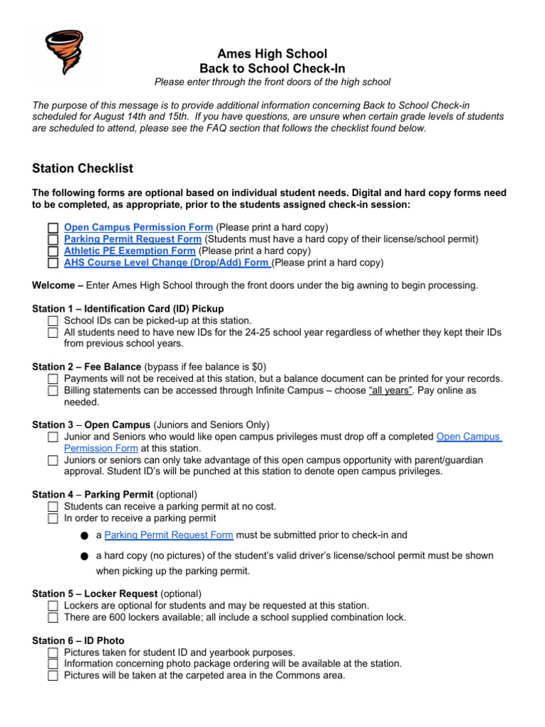 Ahs Back To School Checklist And Faq Pdf