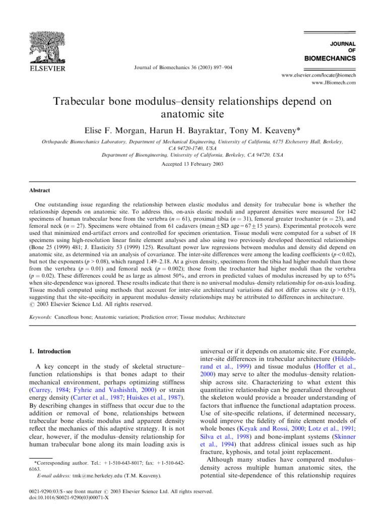 Morgan - 2003 - J O Biomechanics - Trabecular Bone Modulus-Density ...