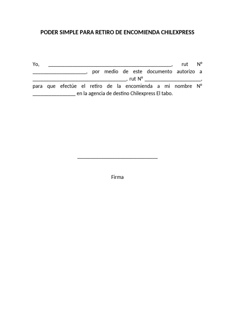 Poder Simple para Retiro de Encomienda Chilexpress | PDF