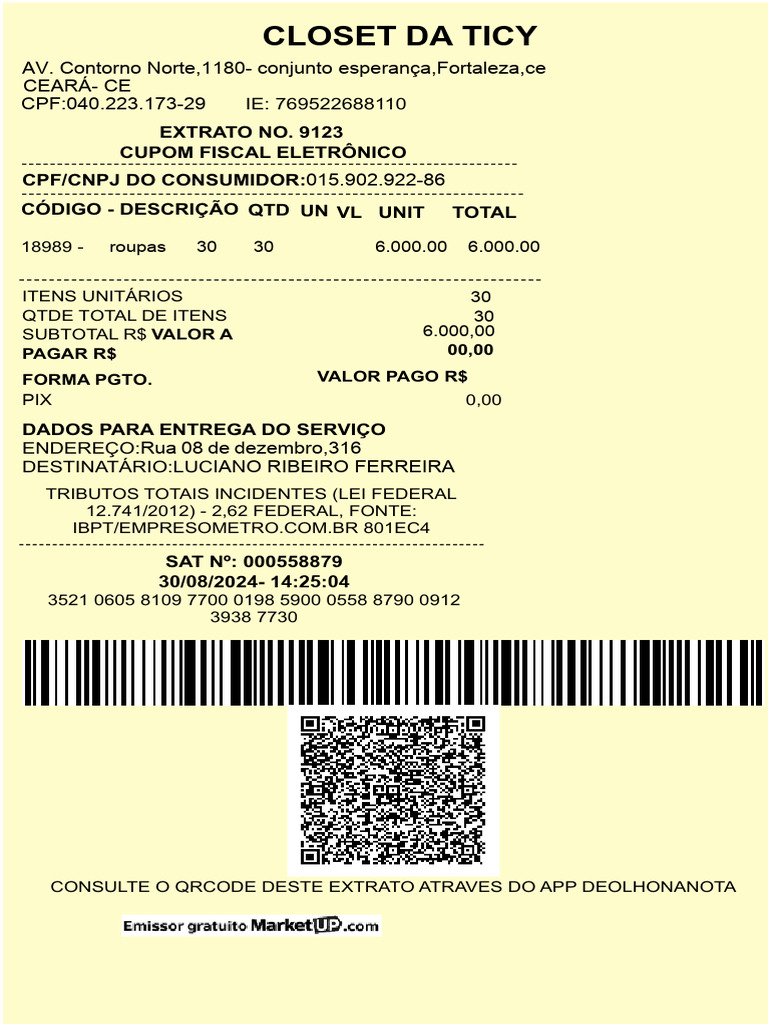 Cupom Fiscal PDF | PDF