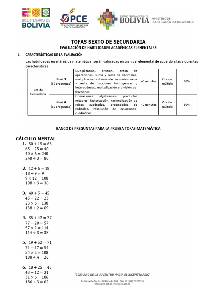 6to de Sec. Contenidos y Banco de Preguntas | PDF