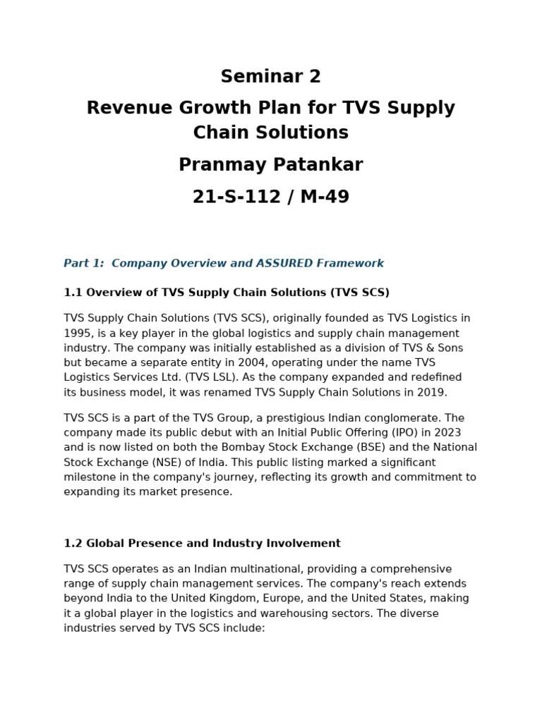 TVS SCS Revenue Growth Plan | PDF | Logistics | Supply Chain