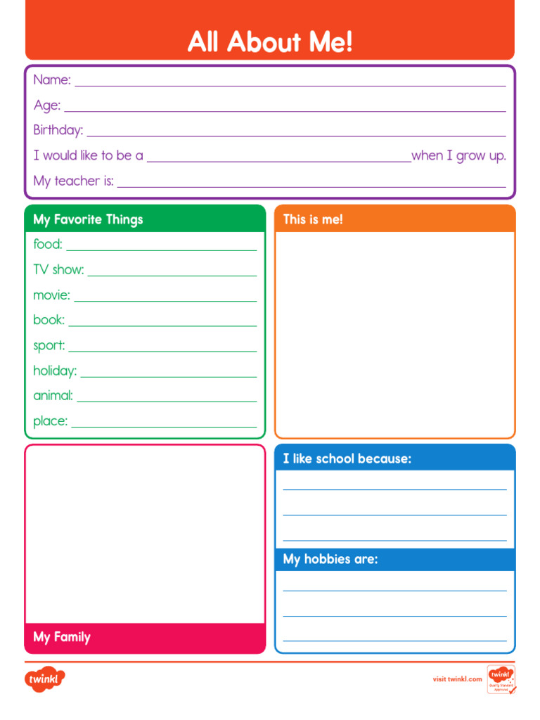 Color All About Me Worksheet English - Spanish | PDF