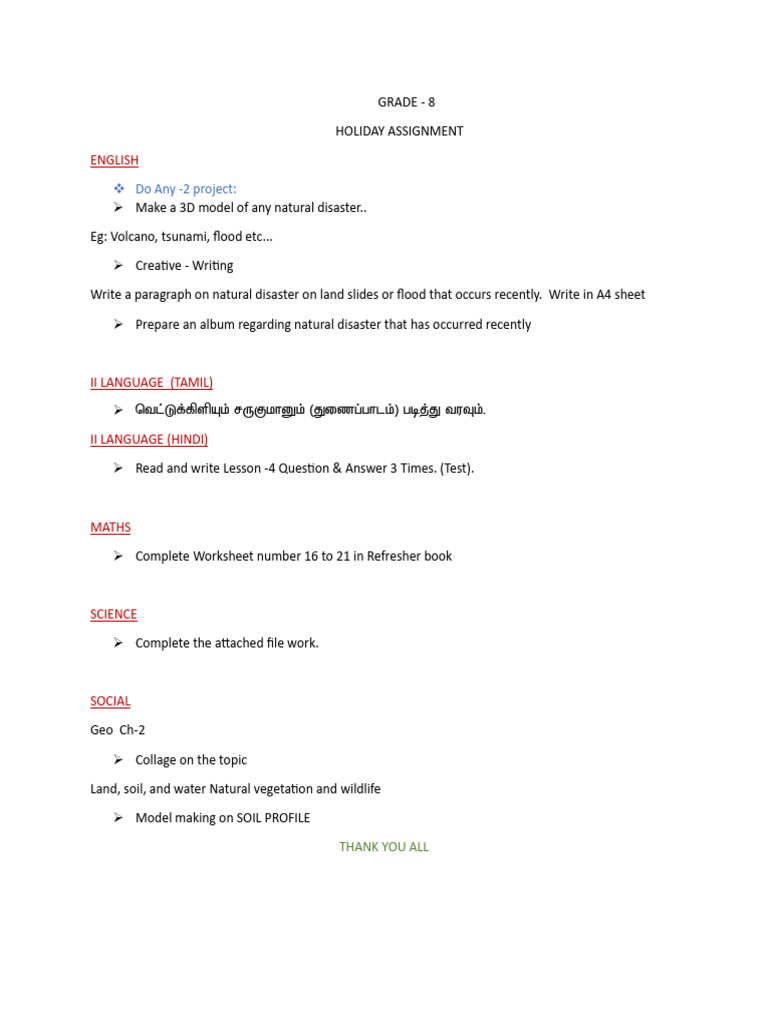 Grade - 8 Holiday Assignment | PDF
