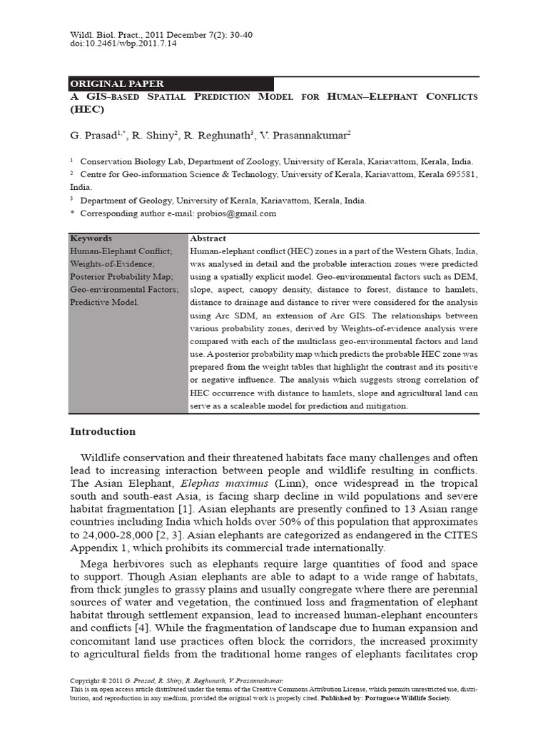 A Gis Based Spatial Prediction Model For Human E Pdf