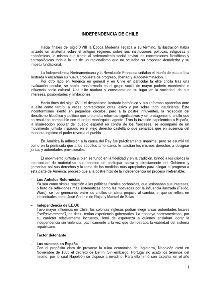 Independencia de Chile y República Conservadora | PDF