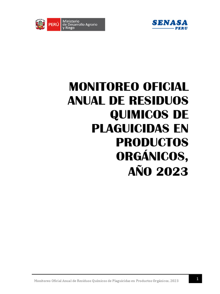 Monitoreo Oficial Residuos de Plaguicidas en Productos Orgánicos 2023 | PDF
