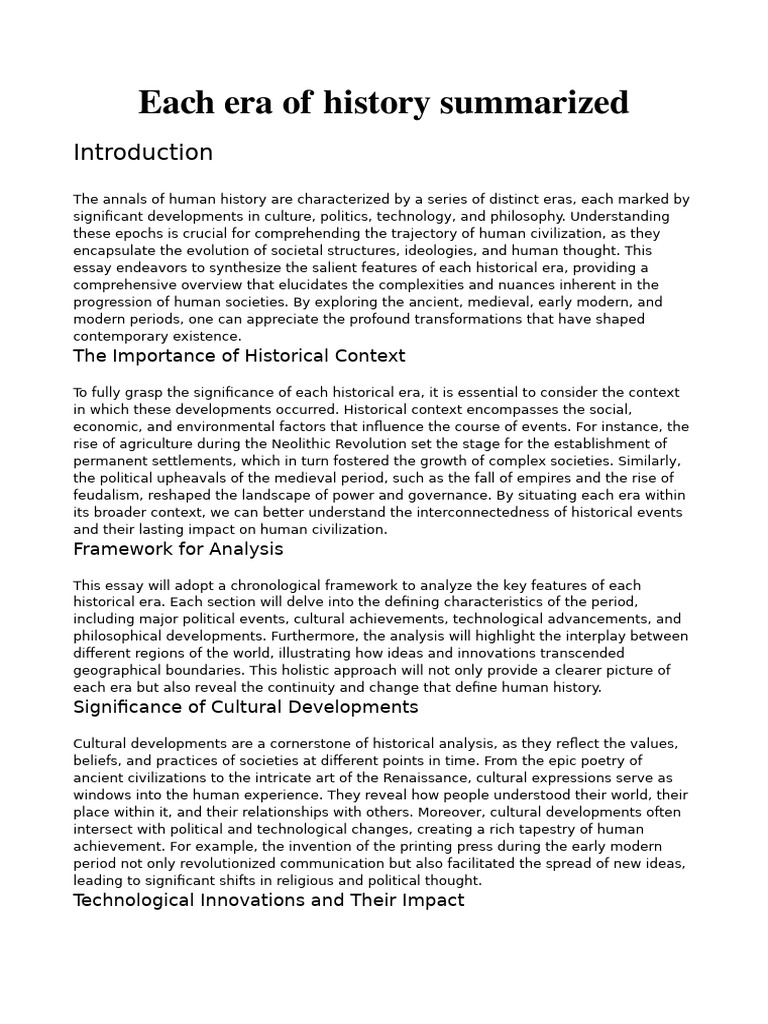 Each Era of History Summarized | PDF | Age Of Enlightenment | History