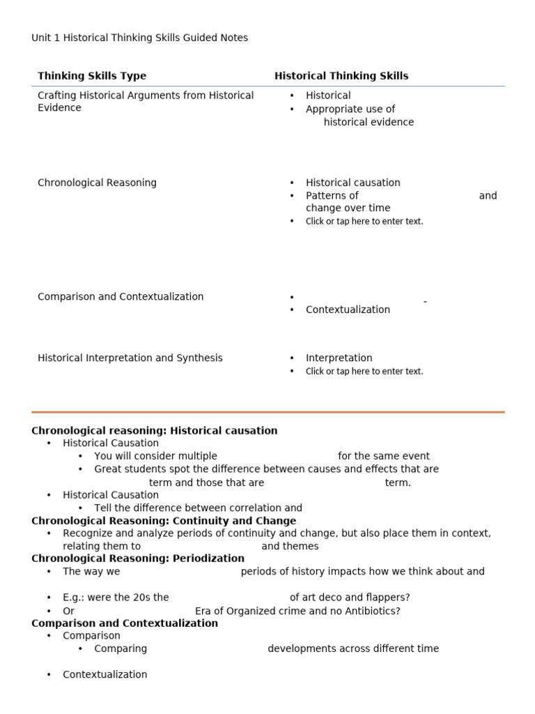 Unit 1 Historical Thinking Skills Guided Notes-1 | PDF