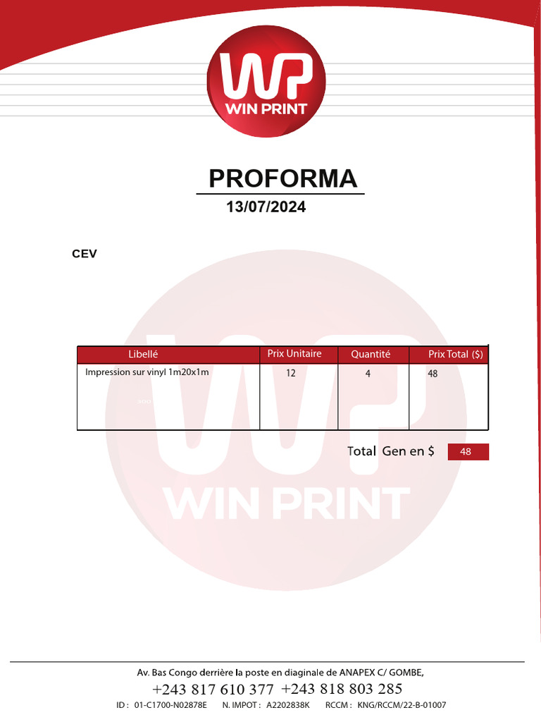 Facture Profoma 1 | PDF