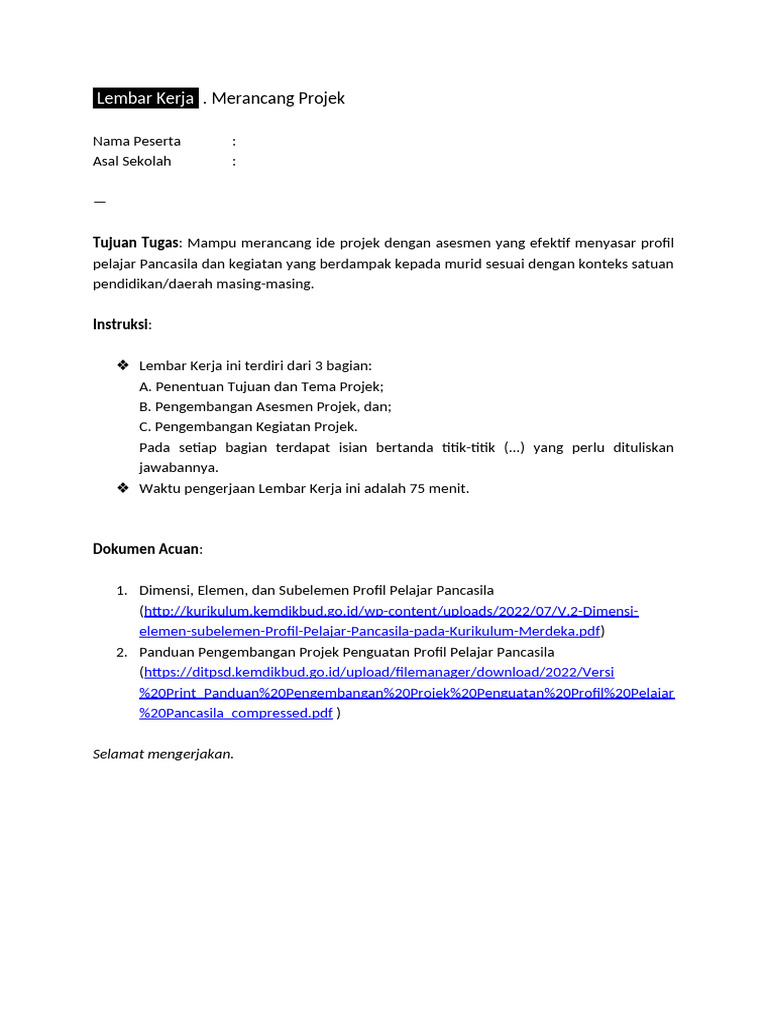 LK. 01 - Merancang Projek - SD - Kelas - Nama | PDF