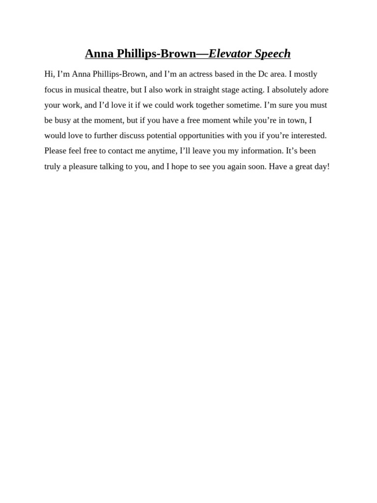 Elevator Speech | PDF