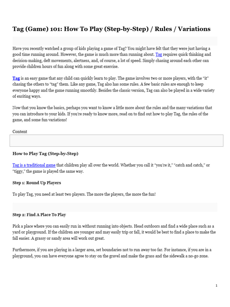 Tag (Game) Rules | PDF
