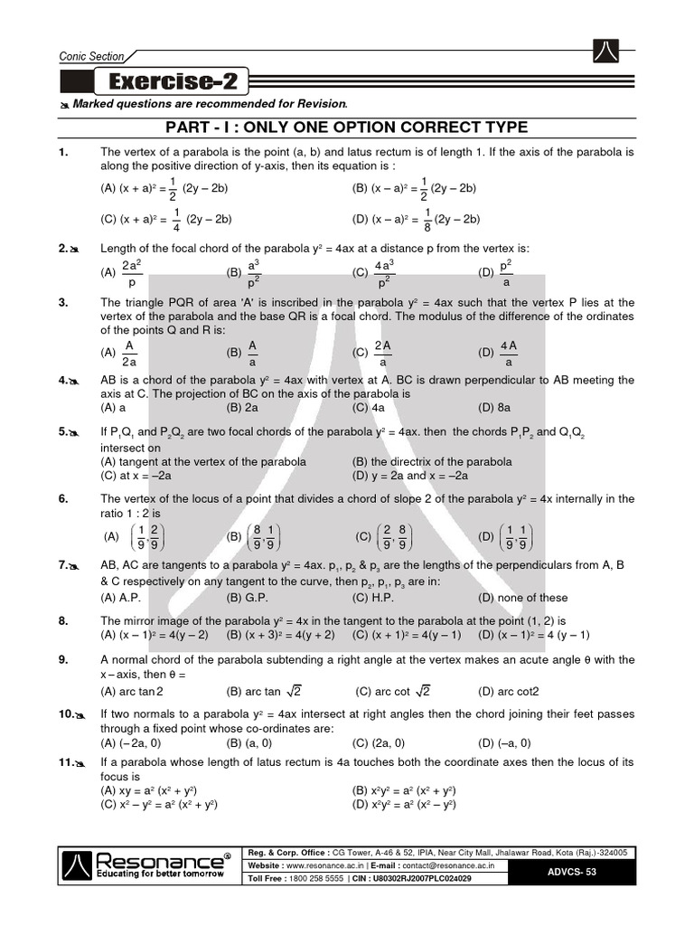 Conic Section Sheet | PDF