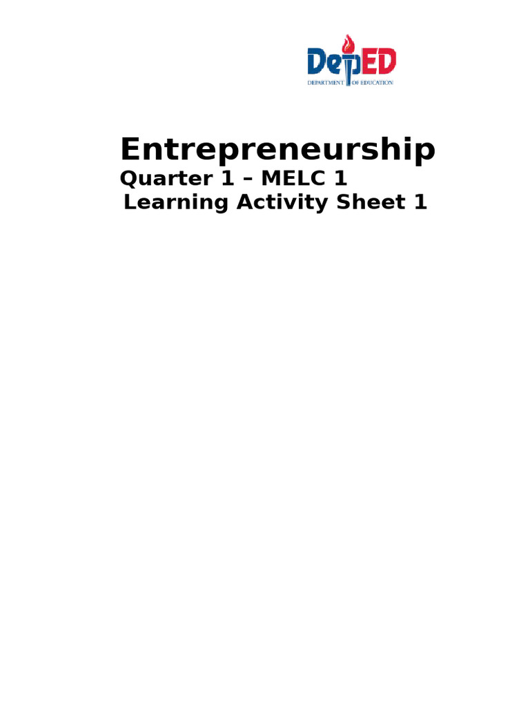 SHS - Q1 - ENTREP - LAS1 Week1 2 Edited For Students | PDF