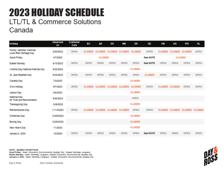 2023 Holiday Schedule en June2023 | PDF