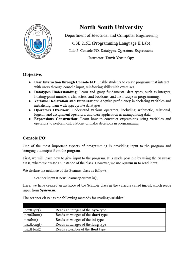 Lab 2 Manual CSE 215 Summer 2024 | PDF