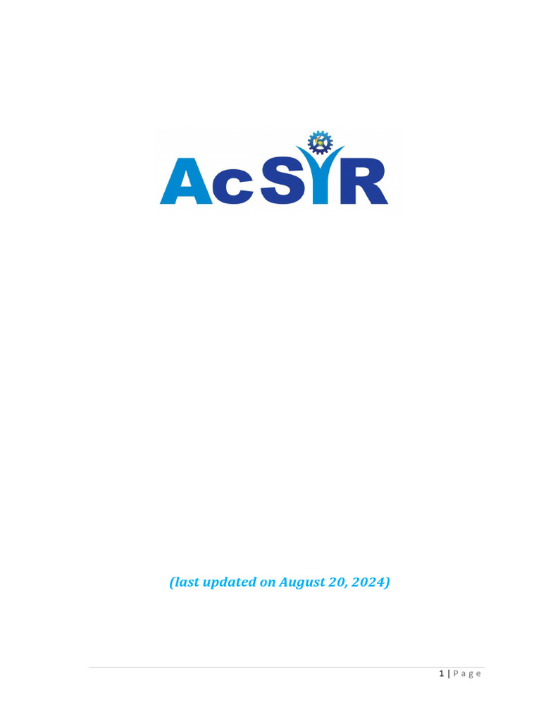 AcSIR Handbook - Updated As On 20.08.2024 | PDF | Thesis | Technology ...