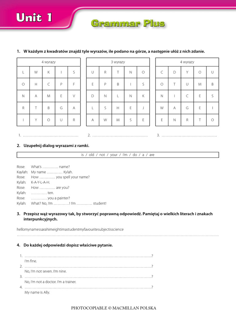 Grammar Plus 1 Unit 1 | PDF