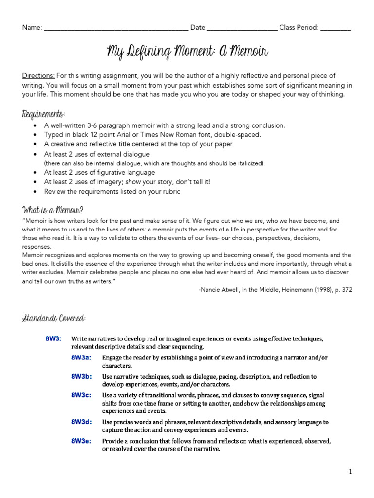 My Defining Moment - Assignment Sheet | PDF