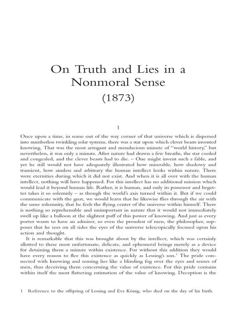 Nietzsche - Truth & Lies in A Nonmoral Sense (1873) | PDF