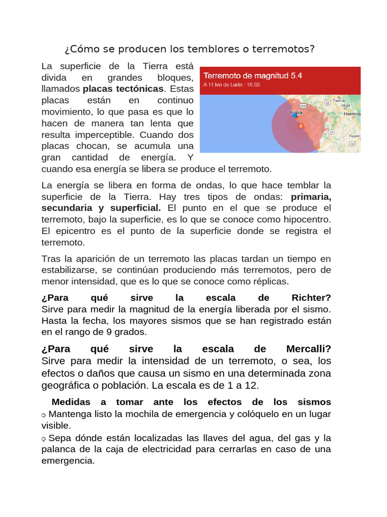Temblores Terremotos Lectura | PDF