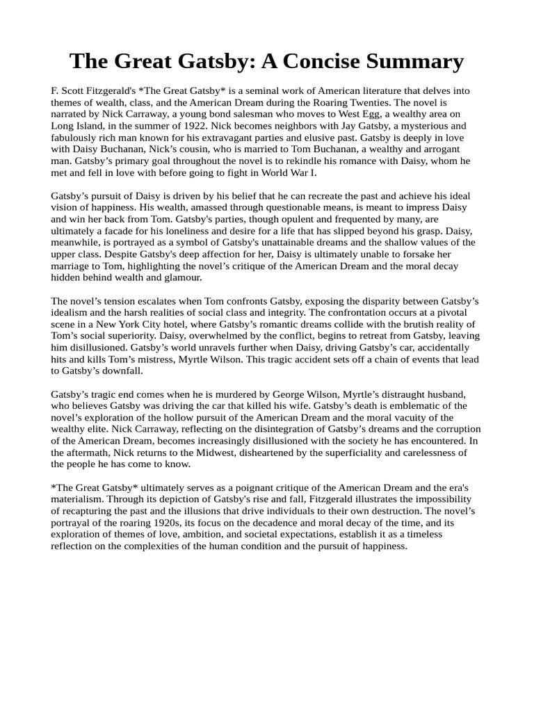 The Great Gatsby: Themes & Summary | PDF | The Great Gatsby | Social ...