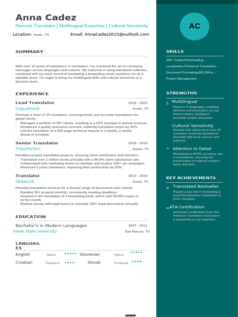 Anna Cadez Resume | PDF