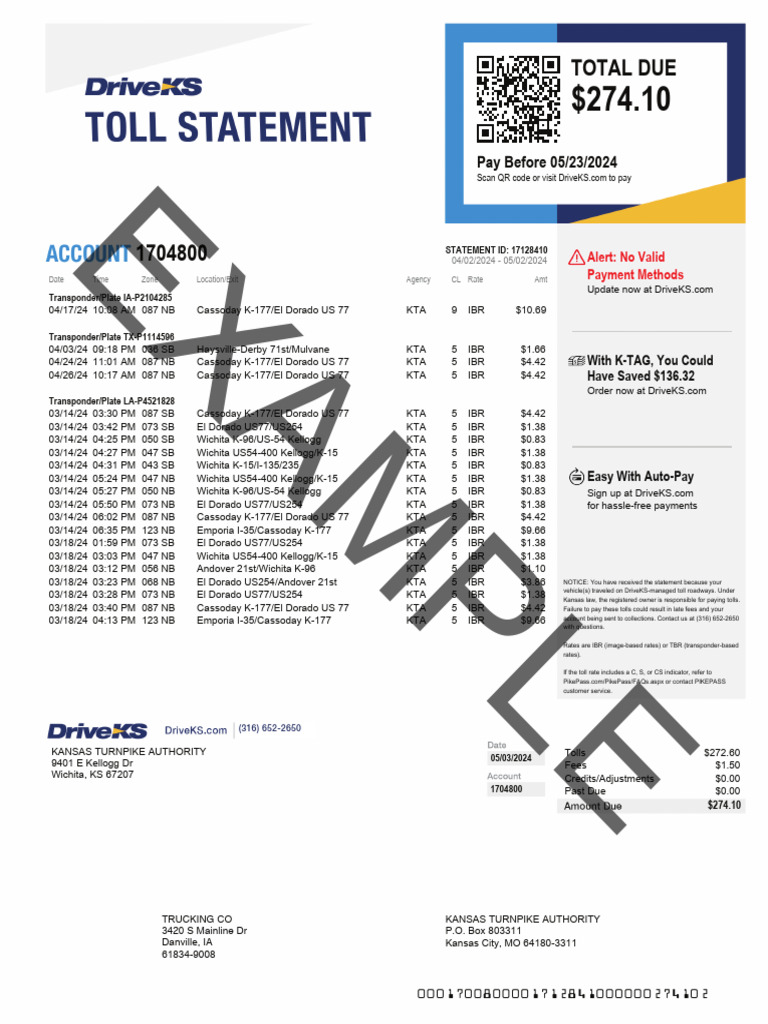 DriveKS Toll Statement Example | PDF