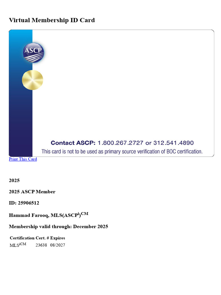 ASCP Membership ID Card 2025 | PDF