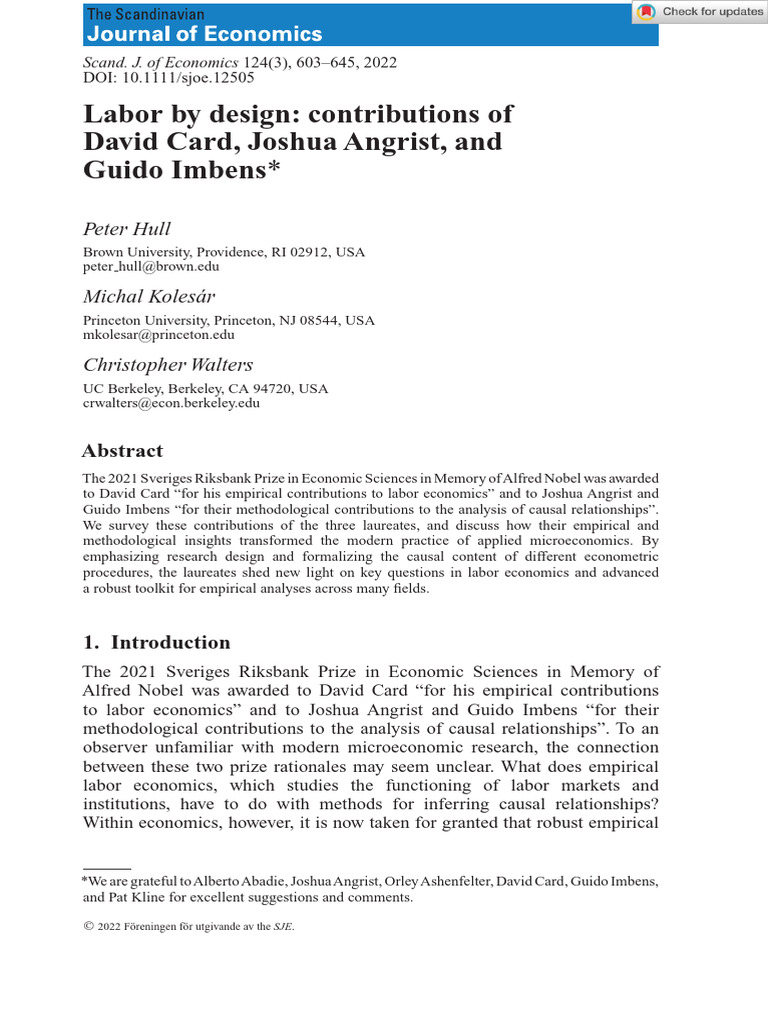 Nobel Prize Insights on Labor Economics | PDF | Immigration | Minimum Wage