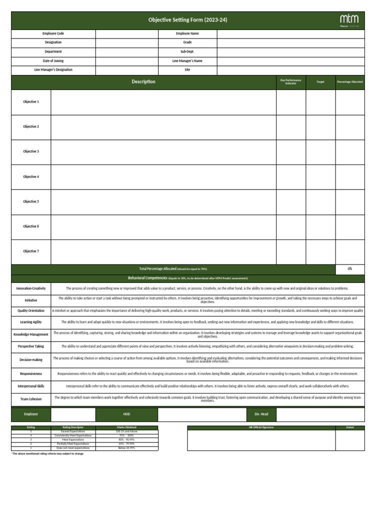 Goals Setting Form 2023-24 | PDF