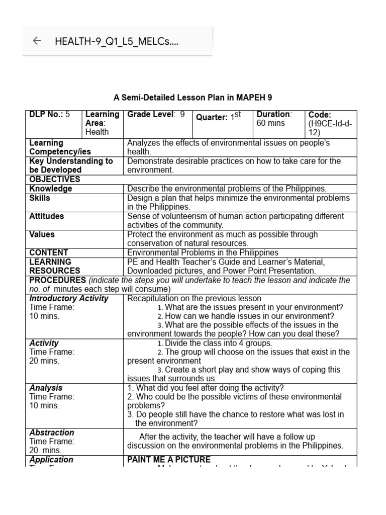 HEALTH-9 Q1 L5 MELCs | PDF | Learning | Cognition