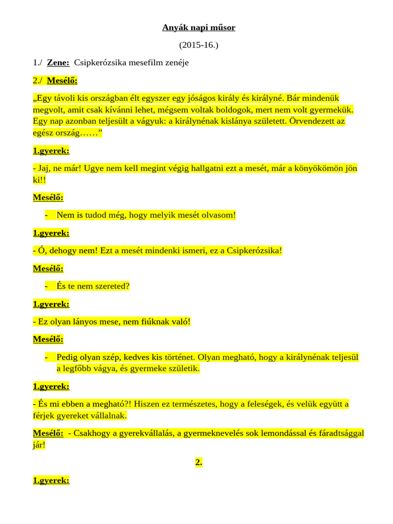 Anyák Napi Műsor Jelenet+vers 3. | PDF