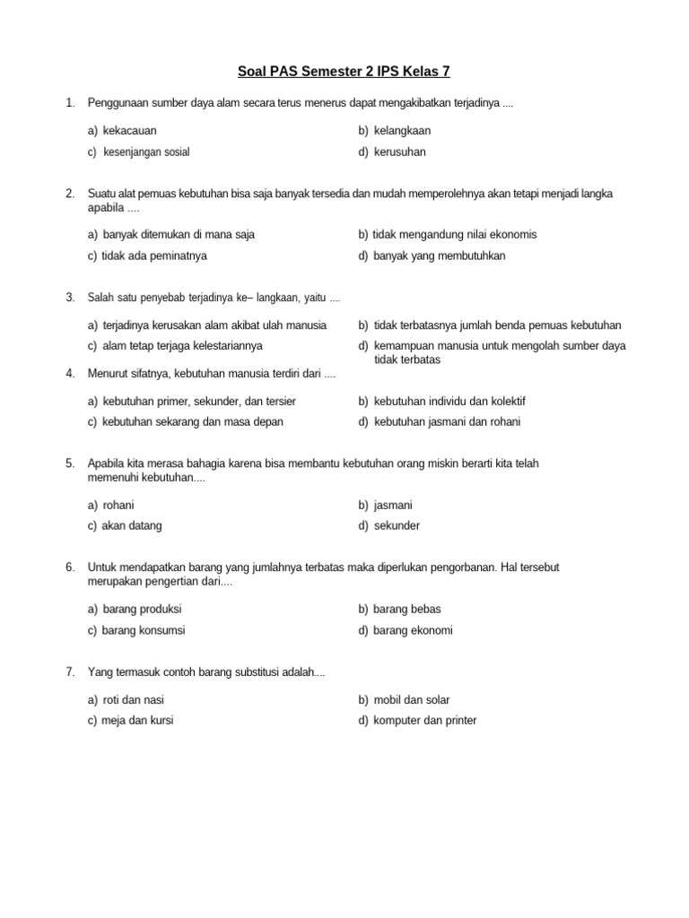Soal PAS 2 IPS Kelas 7 Kurmer | PDF