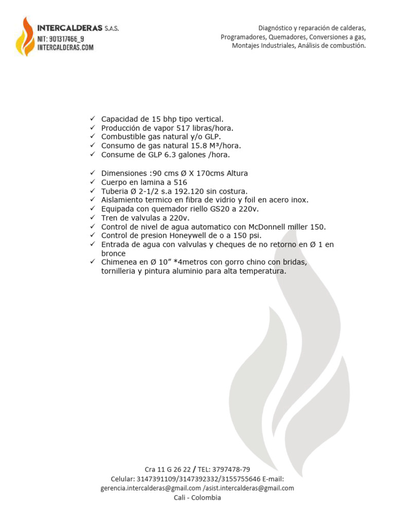 Ficha Tecnica Caldera 15 BHP | PDF